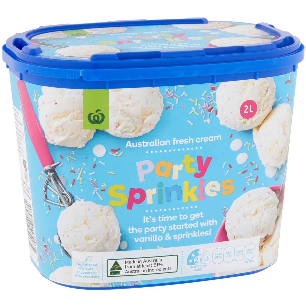 Calories in Woolworths Party Sprinkles Reduced Fat Ice Cream Tub calcount