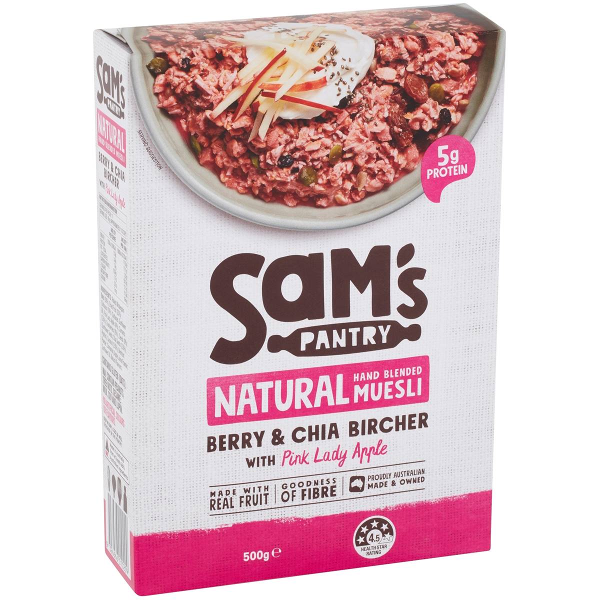 Calories in Sam's Pantry Berry & Chia Bircher With Pink Lady Apple ...
