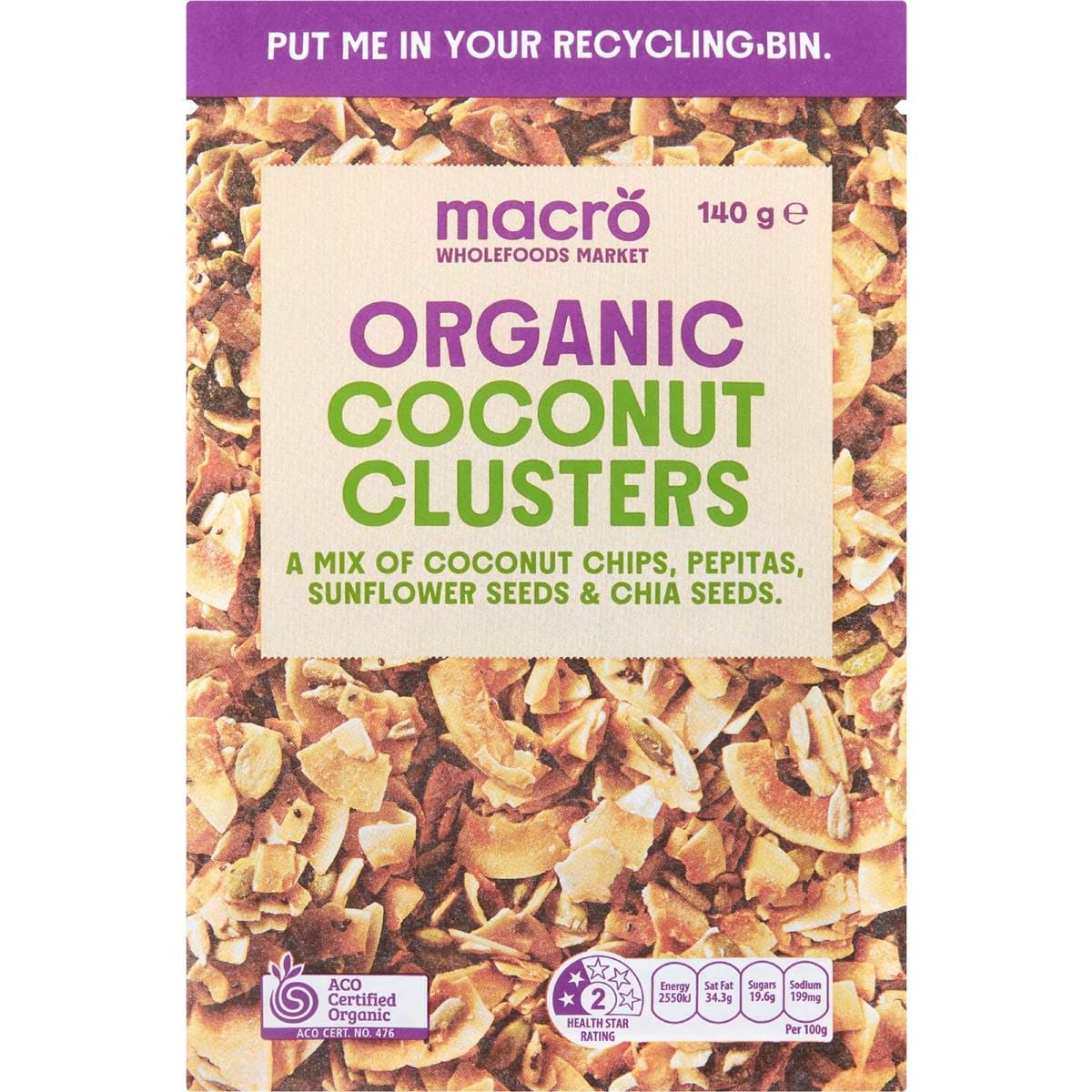 Calories in Macro Organic Toasted Coconut Clusters calcount