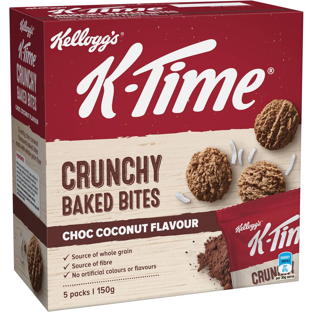 Calories in Kellogg's K-time Crunchy Baked Bites Choc Coconut Flavour ...