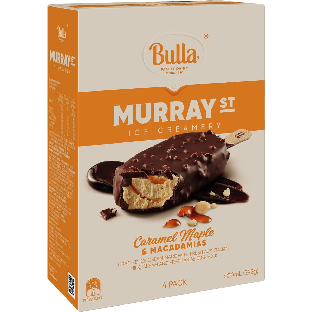 Bulla Murray St Caramel Maple Macadamia Ice Cream Sticks 4 pack