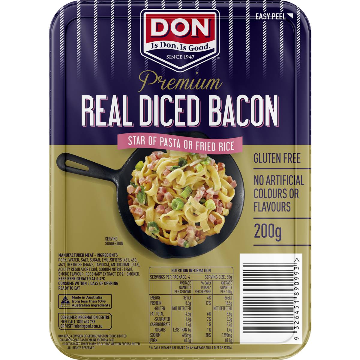 Calories in Don Smallgoods Real Diced Bacon calcount