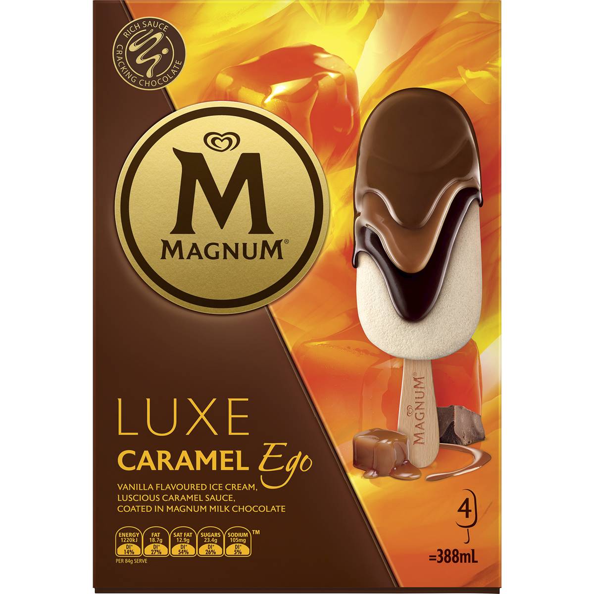 349 calories in Streets Magnum Mini Double Caramel Ego Bar (100g) calcount