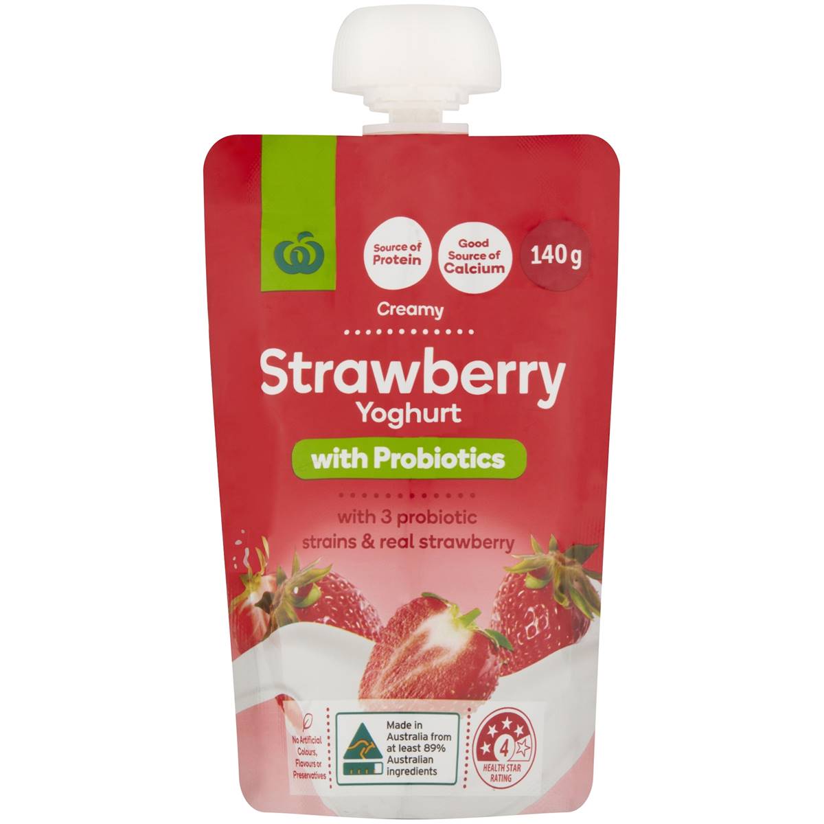 Calories in Woolworths Probiotic Strawberry Yoghurt Pouch calcount