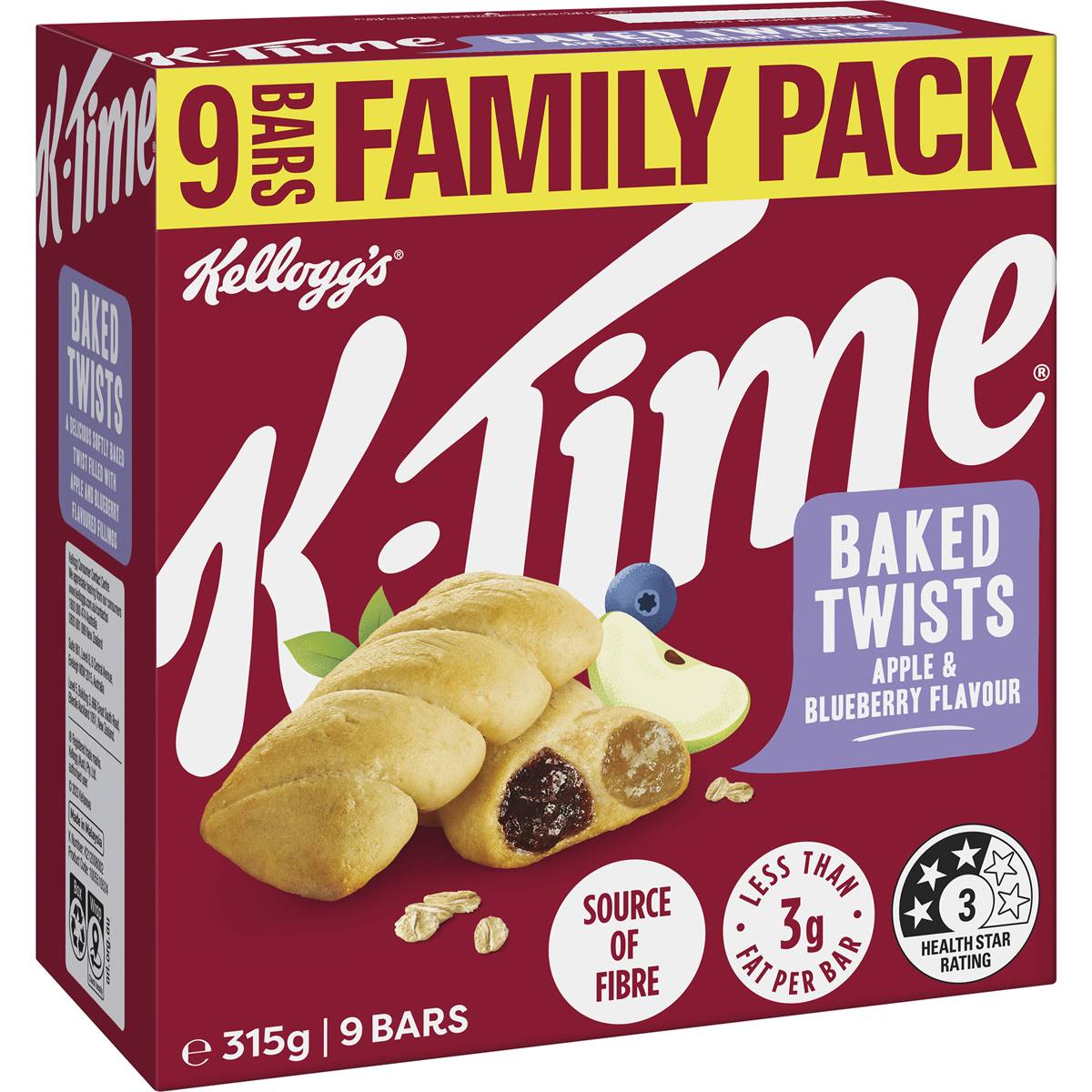 Calories in Kelloggs K-Time Strawberry and Blueberry Baked Twists Bar
