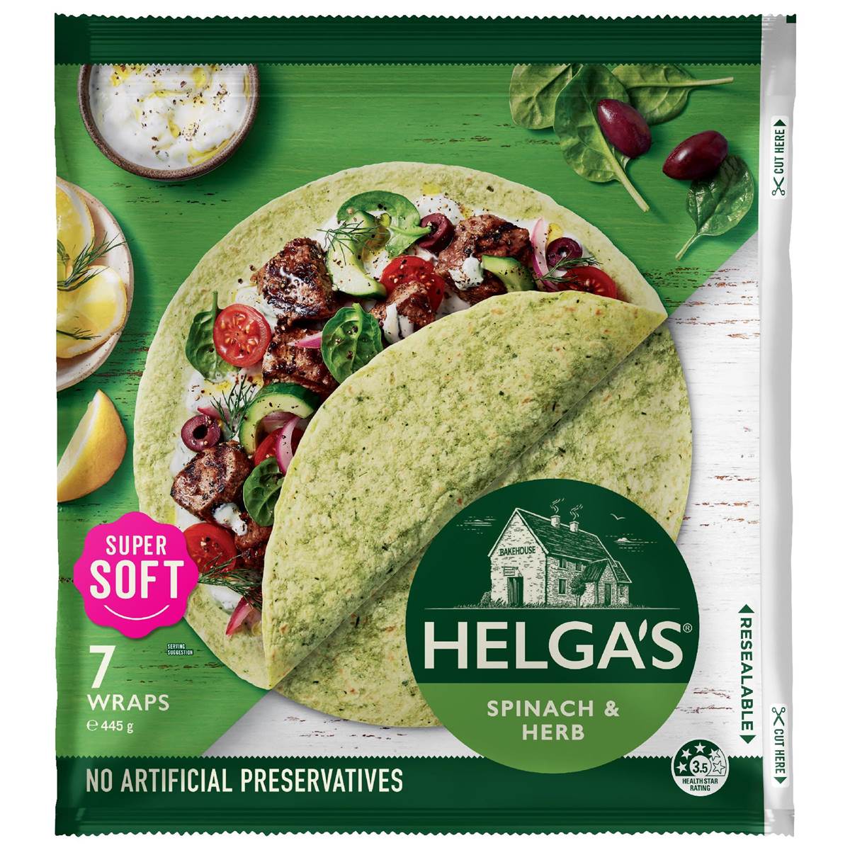 Calories in Helga's Spinach & Herb Large Wraps 7 pack Calorie Counter ...