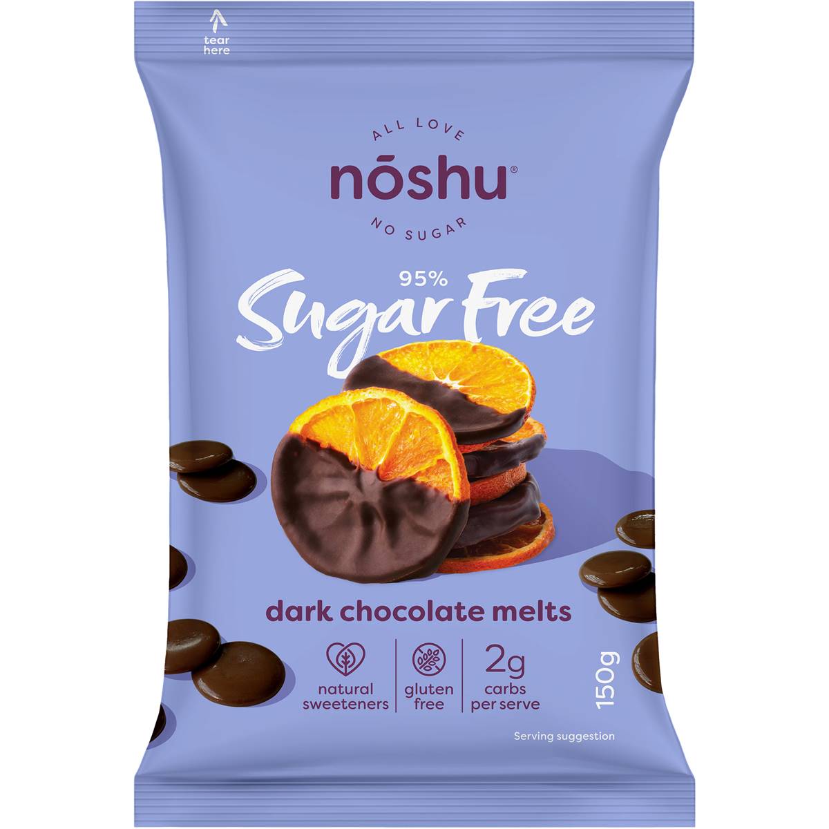 Calories in Noshu 97% Sugar Free Dark Choc Baking Chips calcount