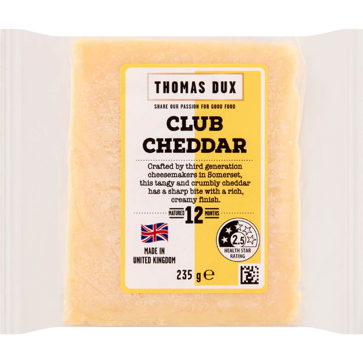 Calories in Thomas Dux Club Cheddar Cheese calcount