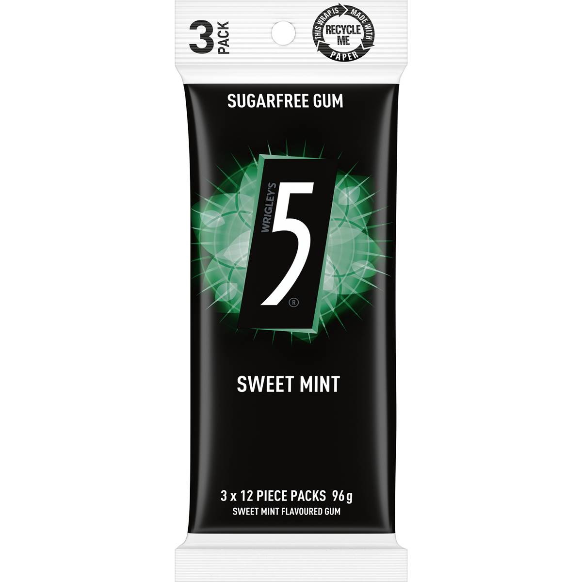 217 calories in 5gum Sweet Mint Sugar Free Gum 3pk (100g) calcount