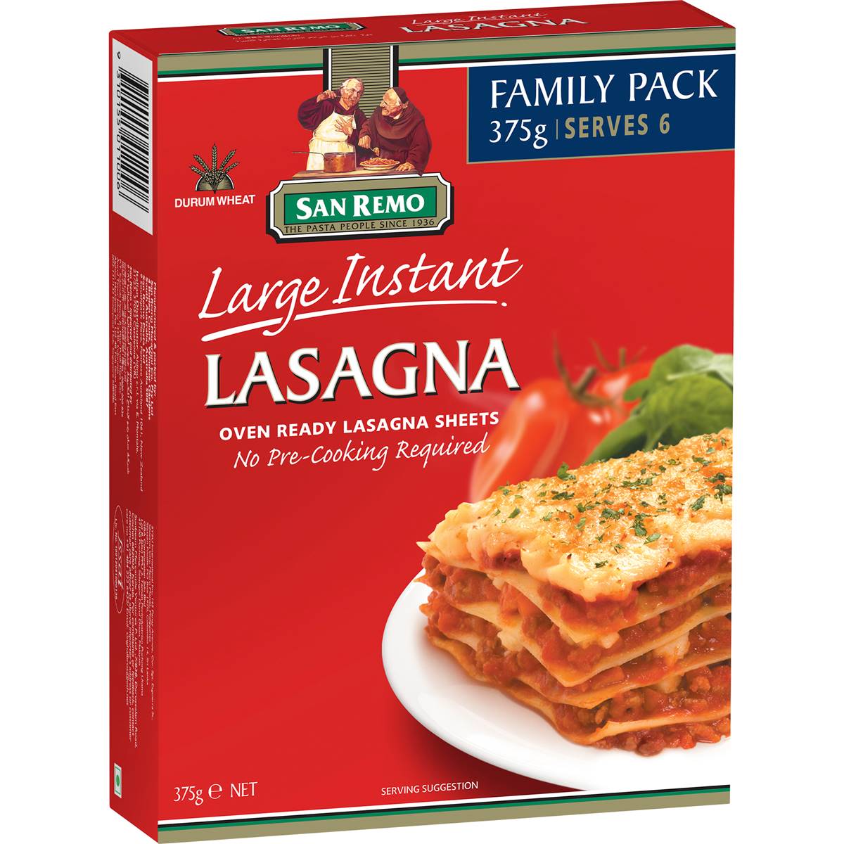 366 calories in San Remo Lasagne Pasta Instant Large Fam Pack (100g ...