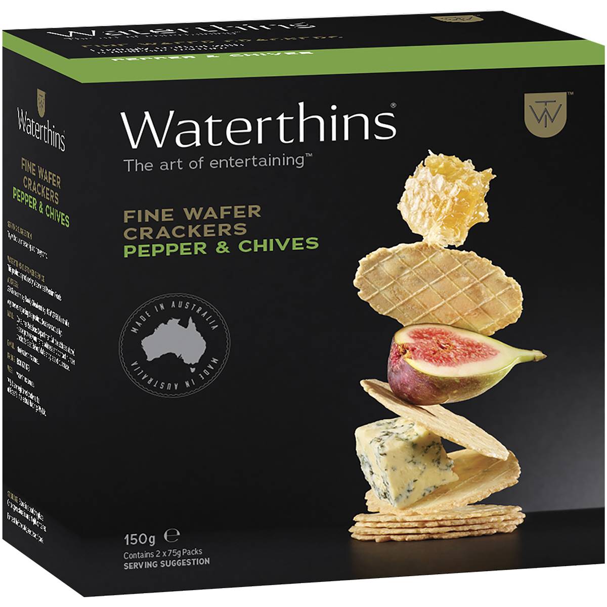 Calories in Waterthins Fine Wafer Cracker Pepper And Chives calcount