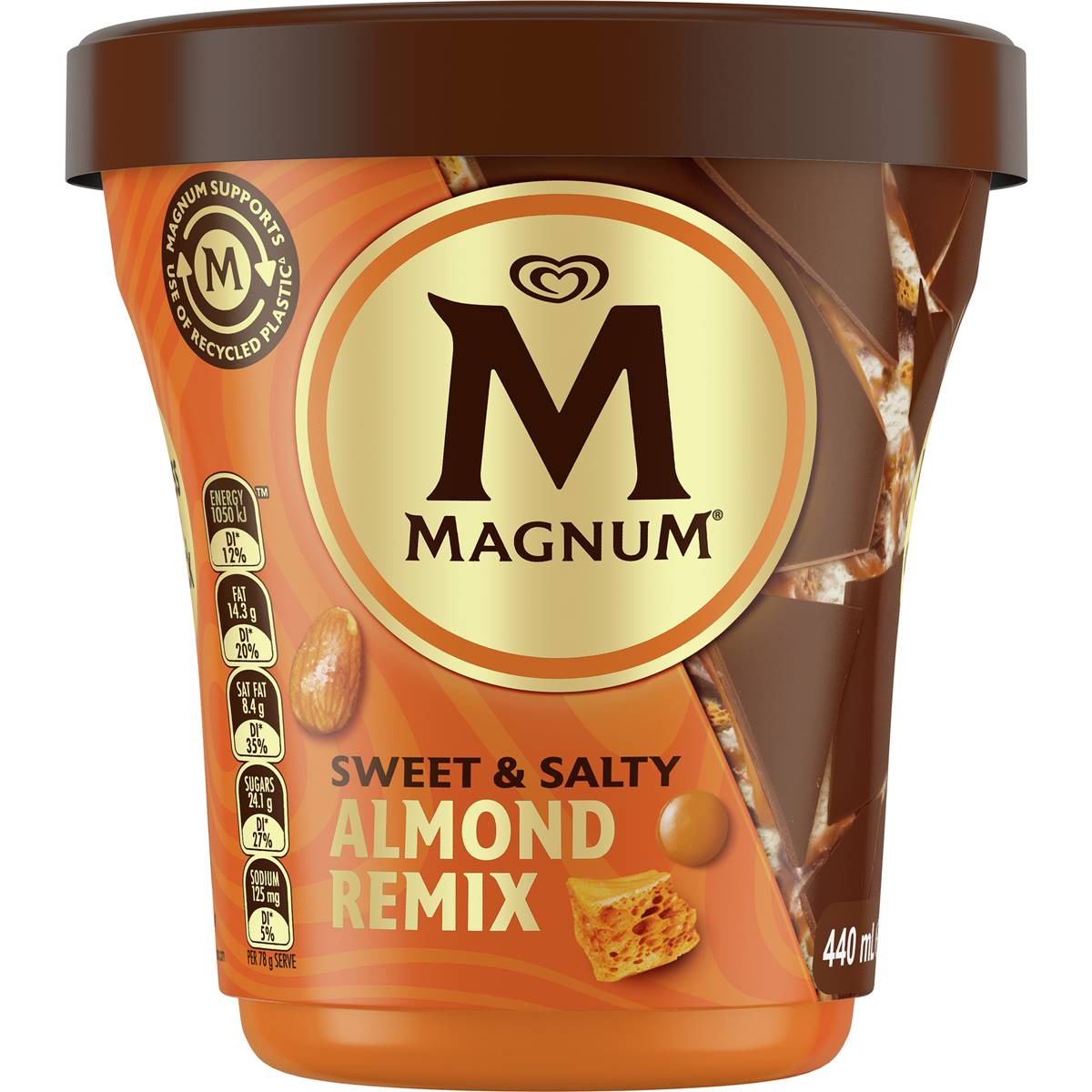 323 calories in Magnum Sweet & Salty Almond Remix Ice Cream (100g) calcount