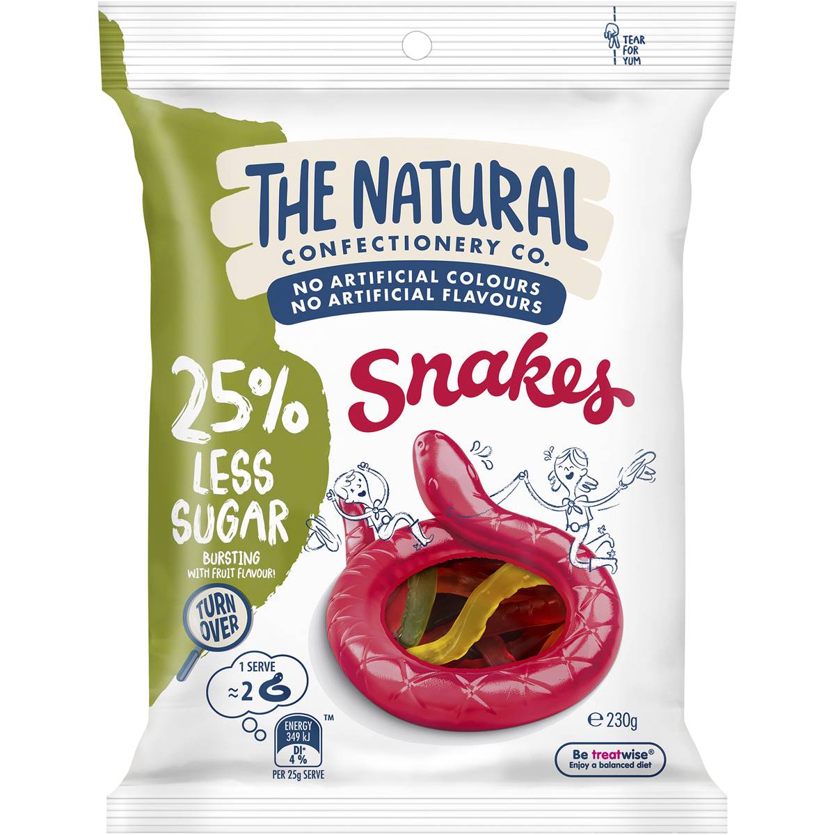 Calories in The Natural Confectionery Co. Snakes Lollies Calorie ...