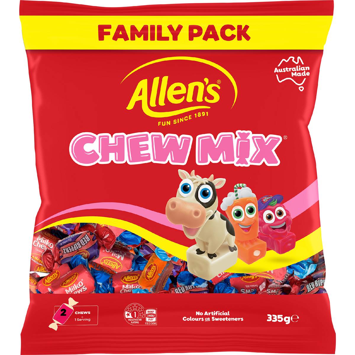 Calories in Allen's Chew Mix Family Bag Lollies calcount