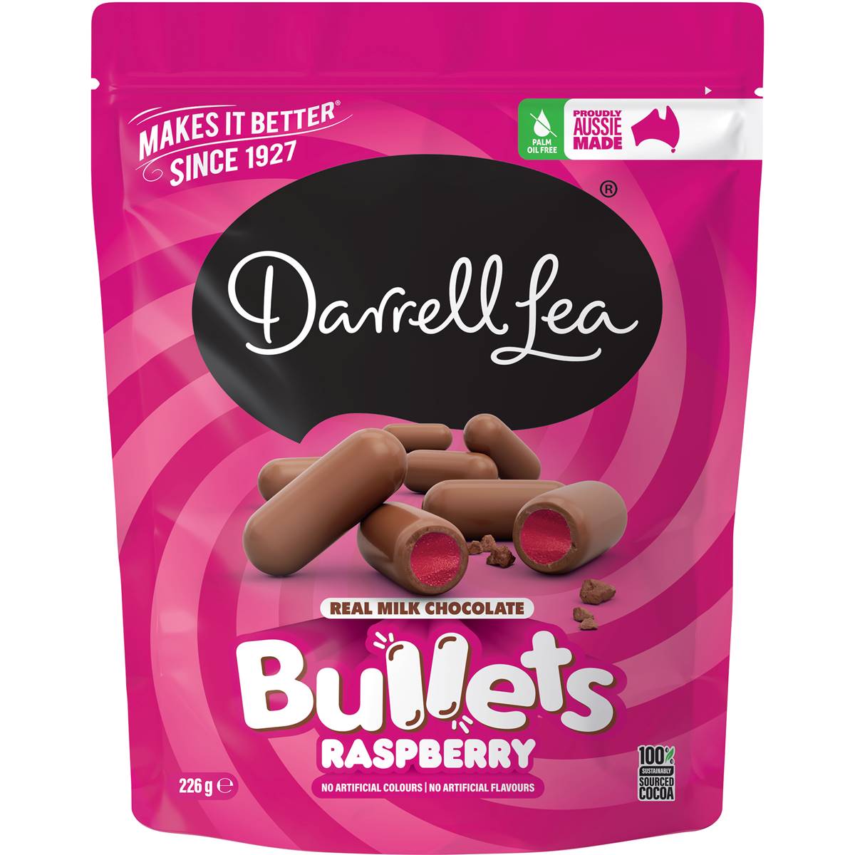 526 calories in Darrell Lea Raspberry Bullets White Chocolate Block ...