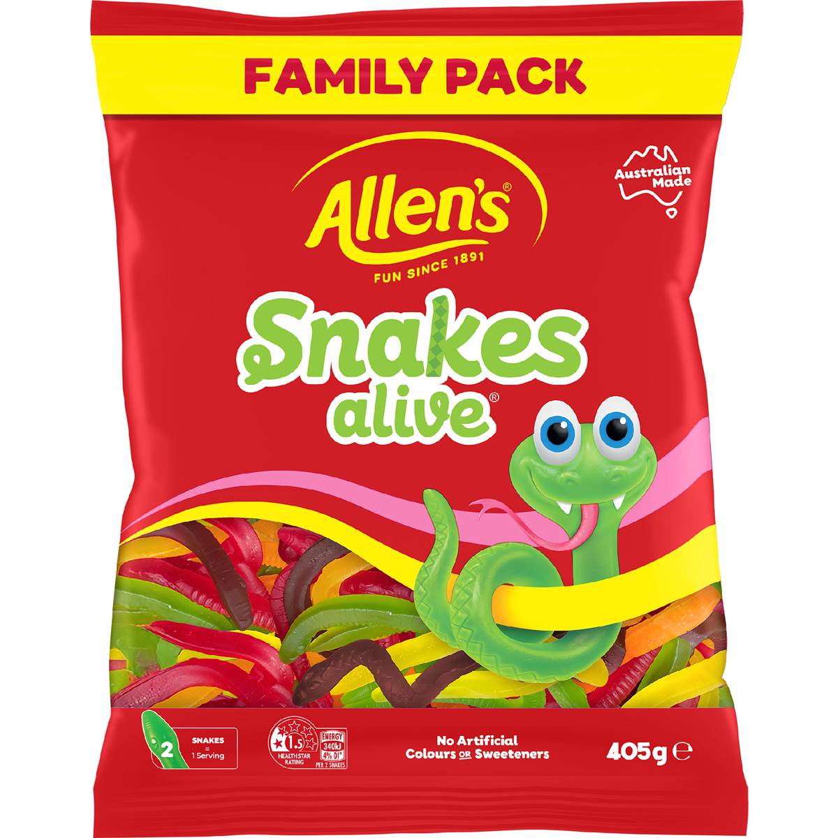 Calories in Allen's Snakes Alive Family Bag Lollies calcount