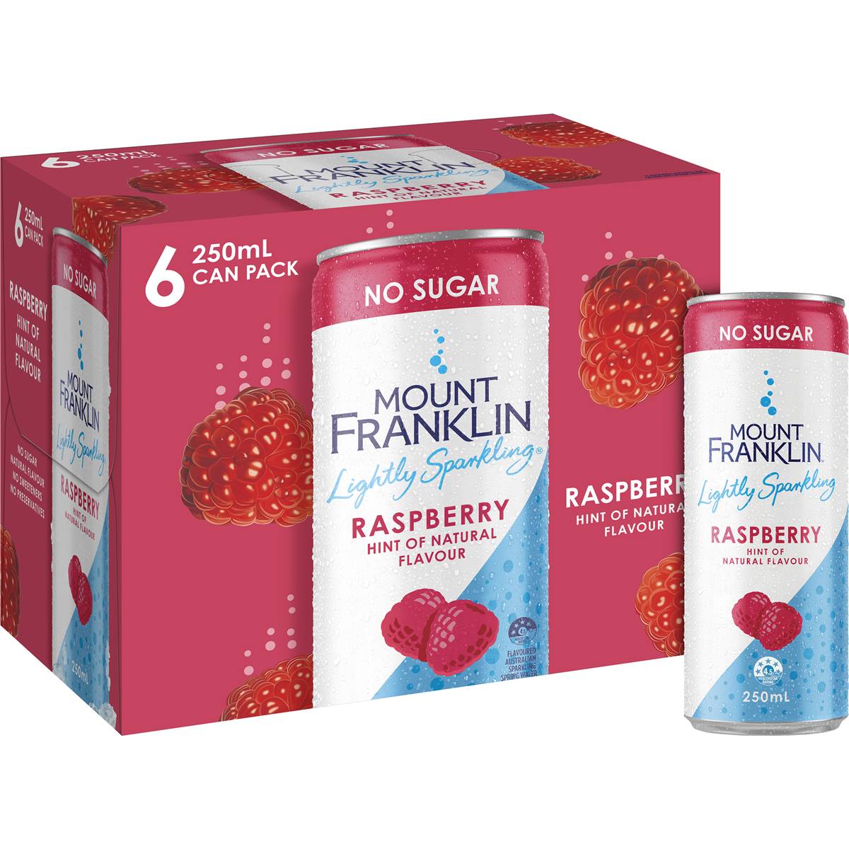 Calories in Mount Franklin Lightly Sparkling Water Raspberry Multipack Cans 10 x 375mL calcount