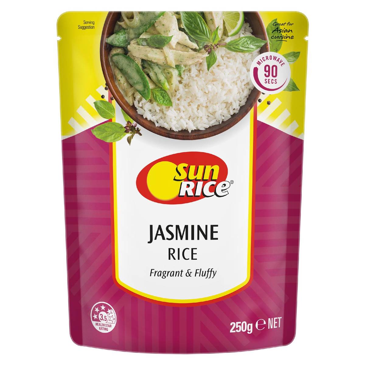 Calories in Sunrice Microwave Jasmine Rice In 90 Seconds calcount
