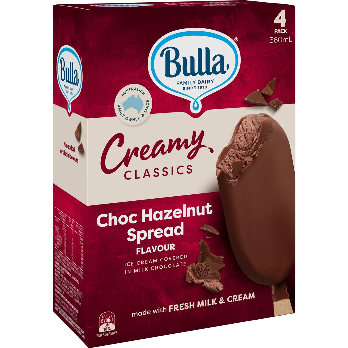Calories in Bulla Creamy Classics Choc Top, All Flavours calcount