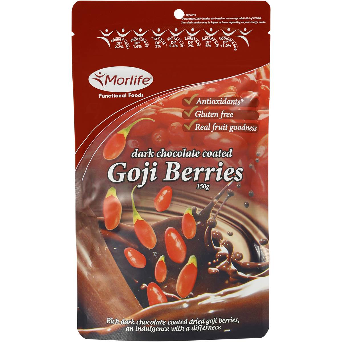 Calories in Morlife Gojilicious Fruit Goji Berries In Dark Chocolate ...