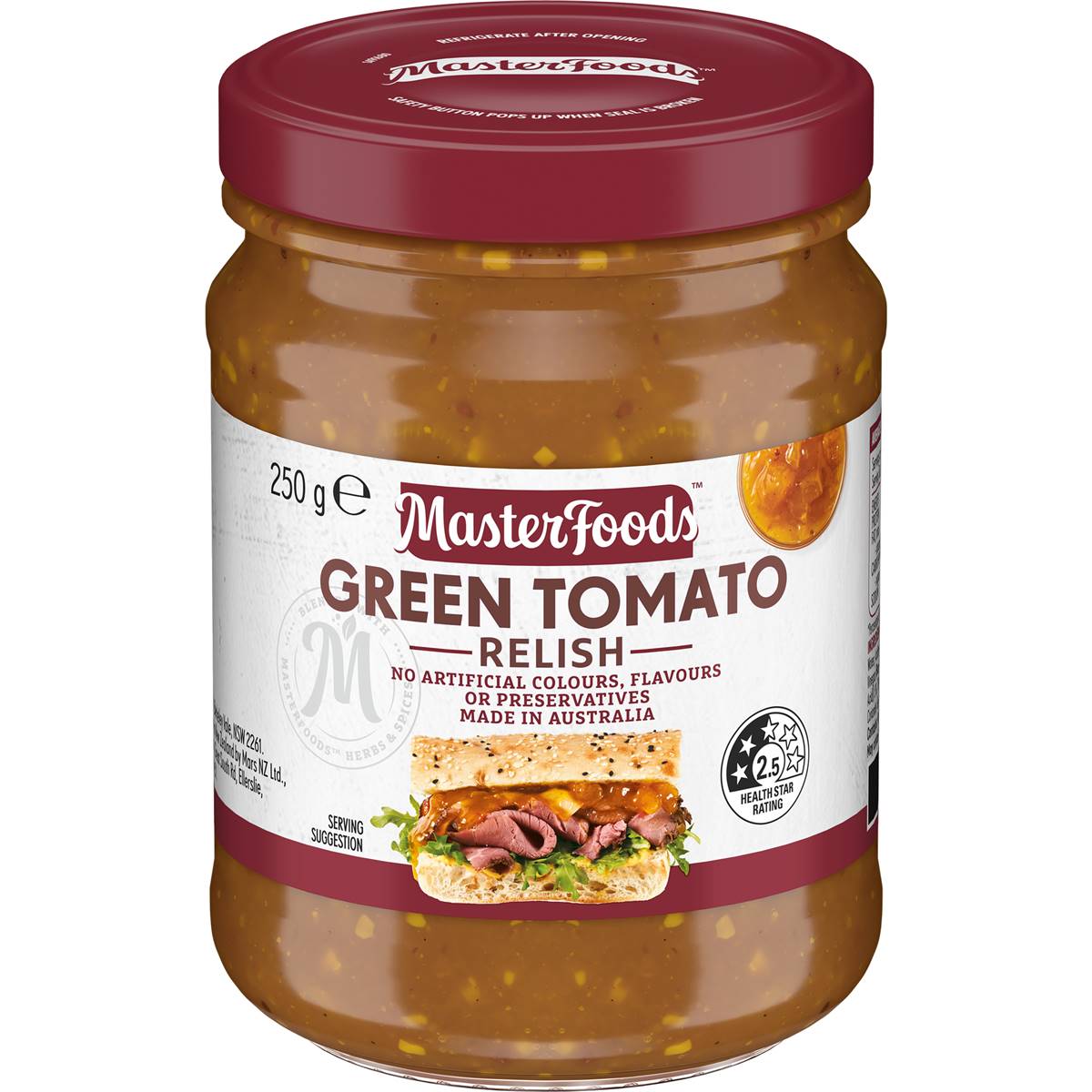 Calories in Masterfoods Relish Cafe Green Tomato calcount