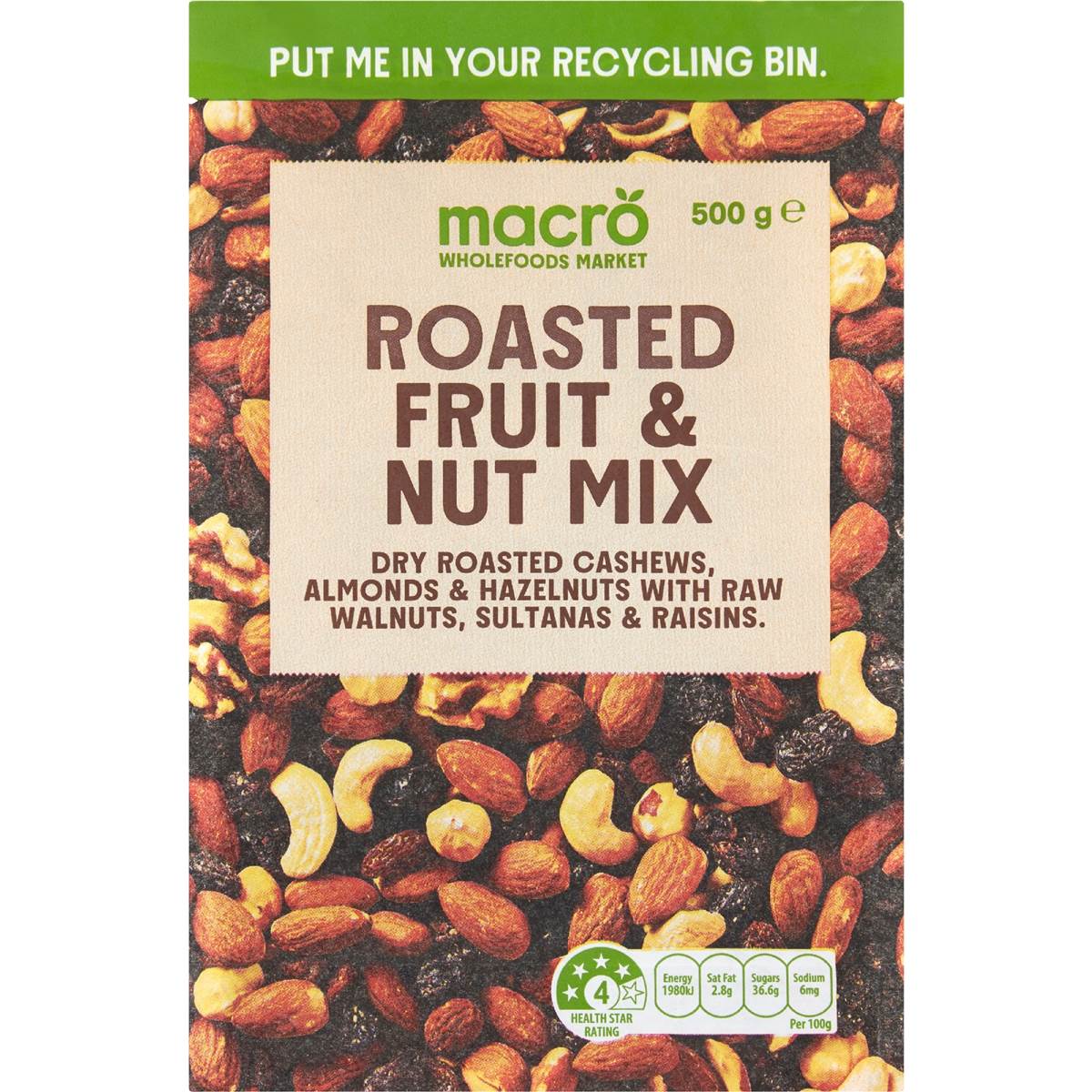 48 calories in Macro Fruit & Nut Roasted Mix (100g) calcount