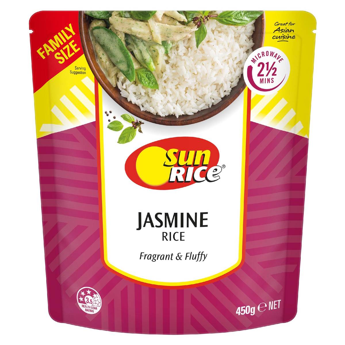 Calories in Sunrice Microwave Fragrant Jasmine Rice Family calcount