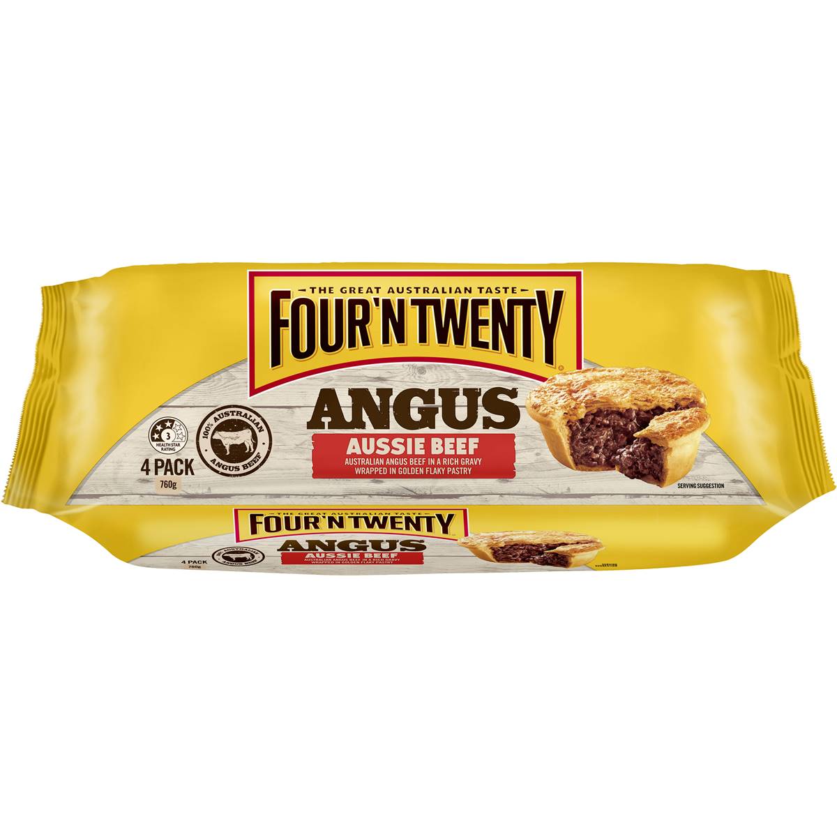 Calories in Four'N Twenty Frozen Angus Aussie Beef Pies 4 pack Calorie ...