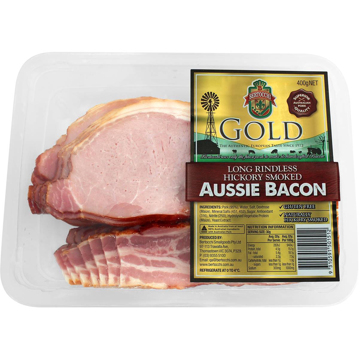 Calories in Bertocchi Gold Long Rindless Bacon calcount