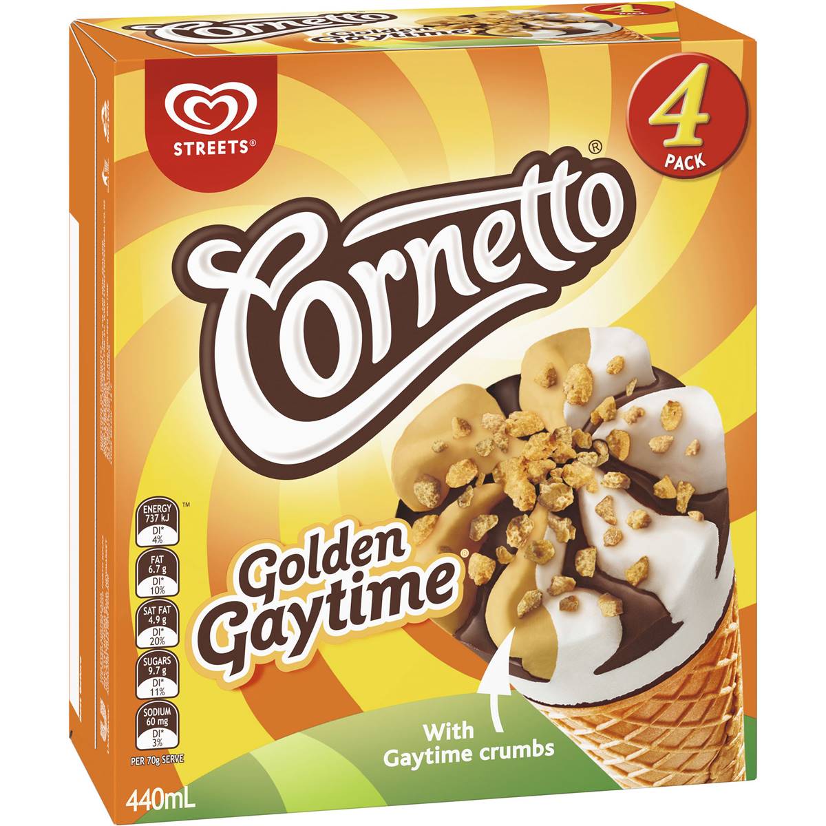 Calories in Streets Cornetto Golden Gaytime calcount