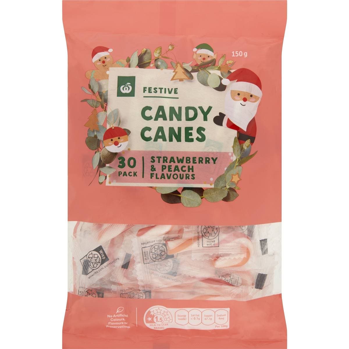 397 calories in Woolworths Mini Candy Cane Assorted Strawberry & Peach ...