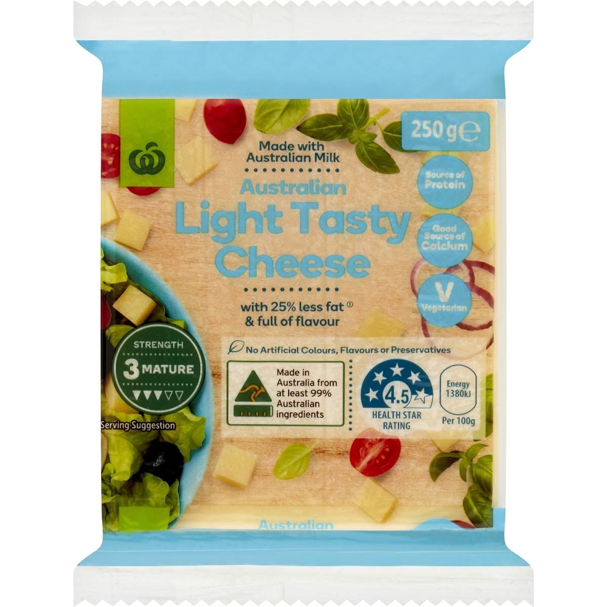 Calories in Woolworths Light Tasty Cheese Block calcount