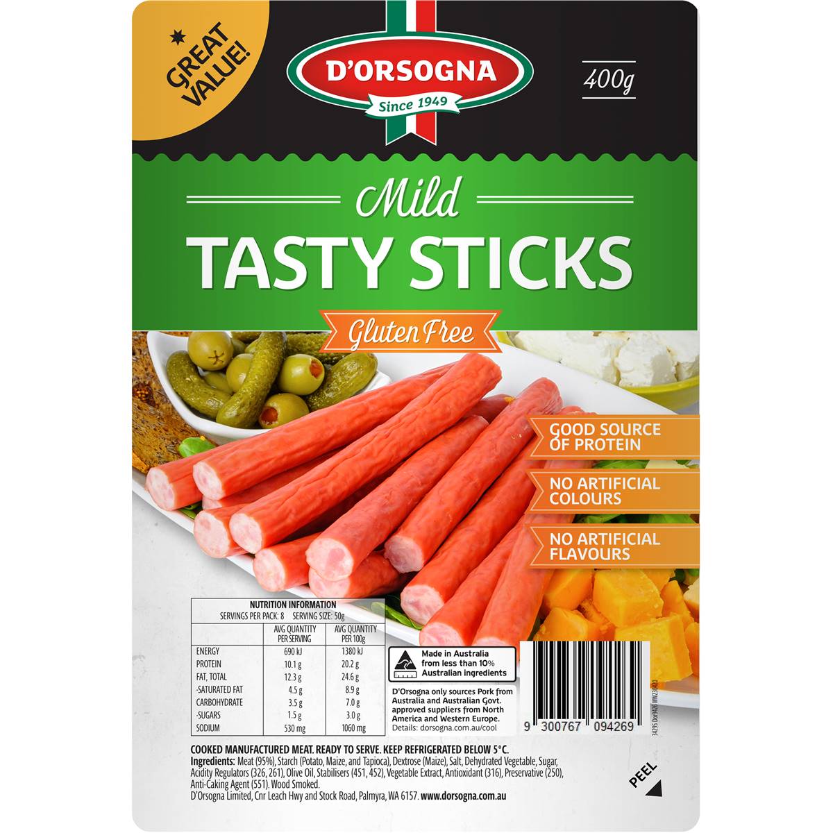 Calories in D'orsogna Tasty Sticks Mild calcount