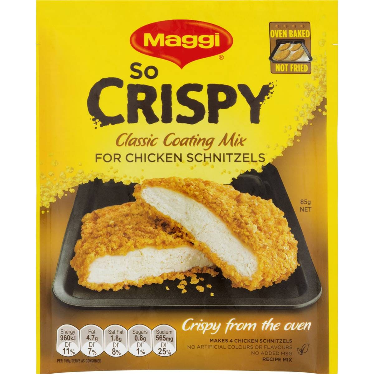 386 calories in Maggi So Crispy Classic 4 Chicken Schnitzels, dry (100g ...