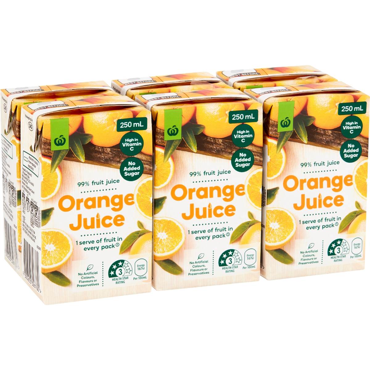 Woolworths Orange Juice 6x250ml | Woolworths