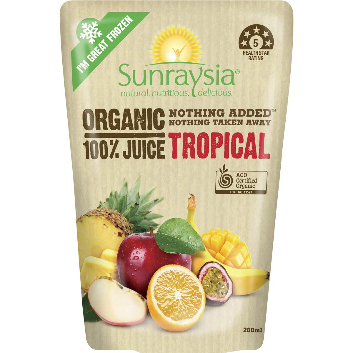 Calories in Sunraysia Organic Tropical 100% Juice calcount