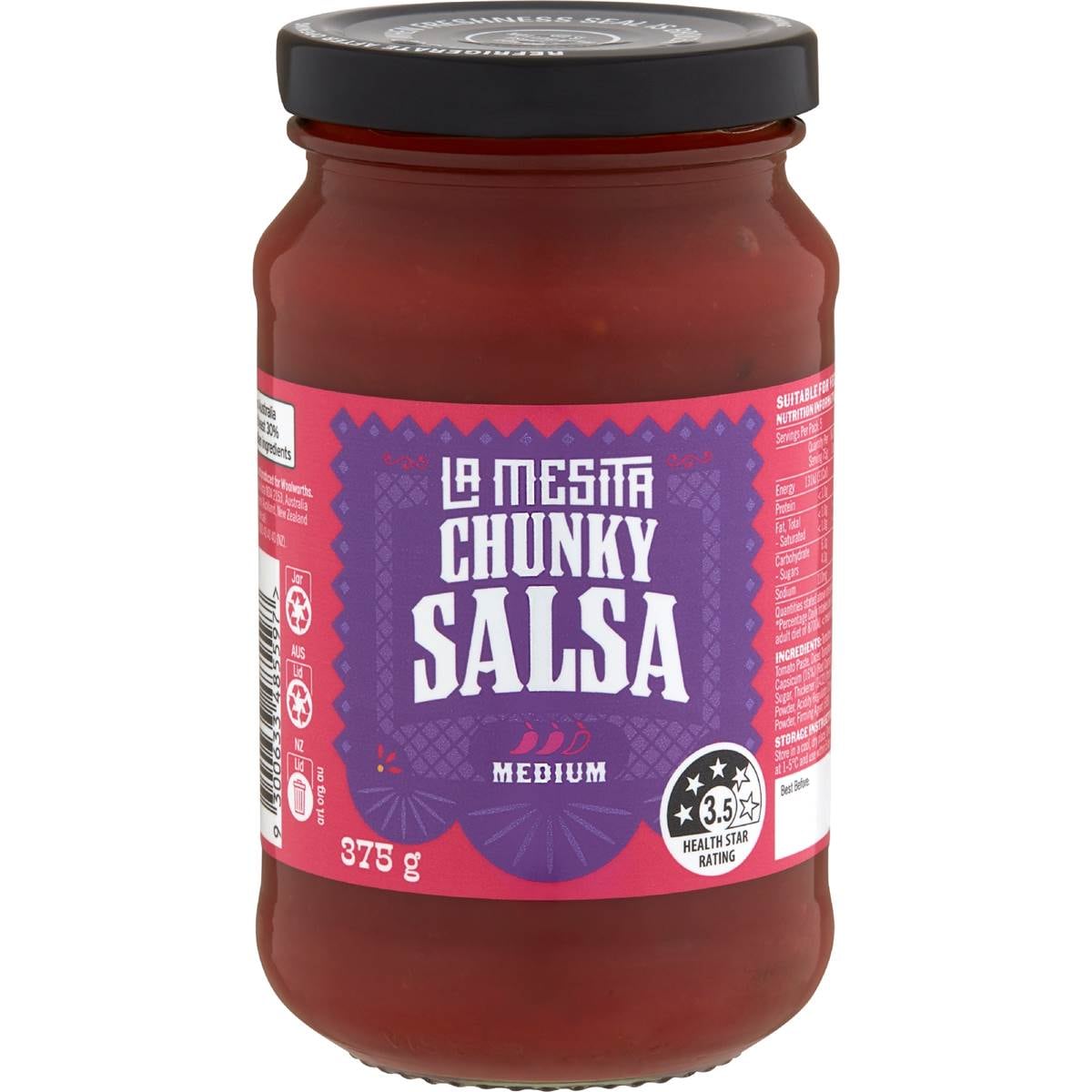 Calories in Woolworths Salsa Chunky Medium calcount
