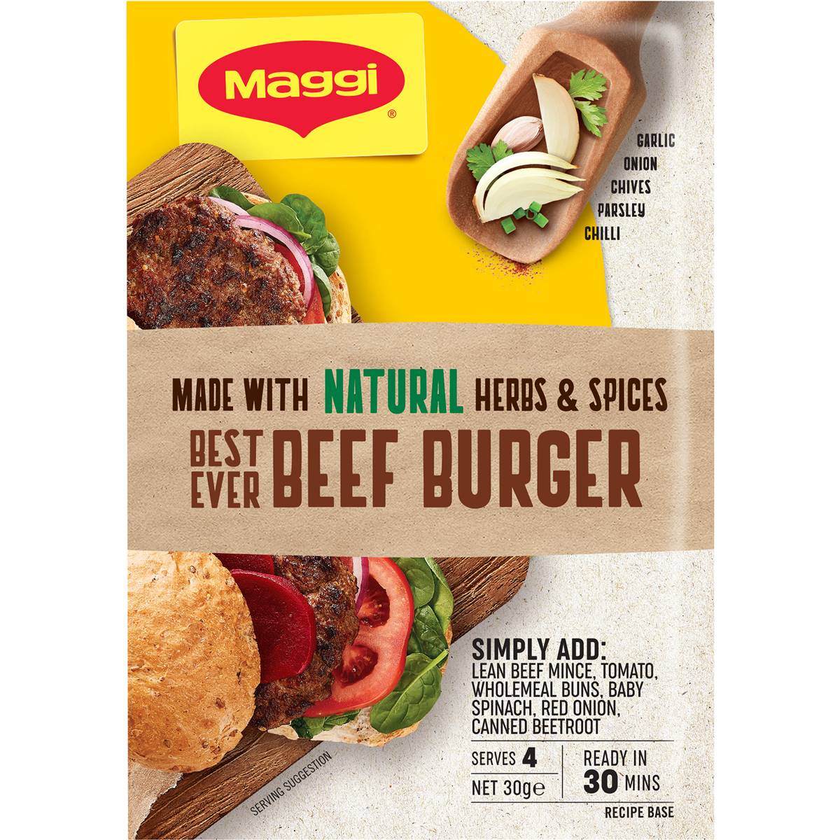 Calories in Maggi Best Ever Beef Burgers Recipe Base calcount