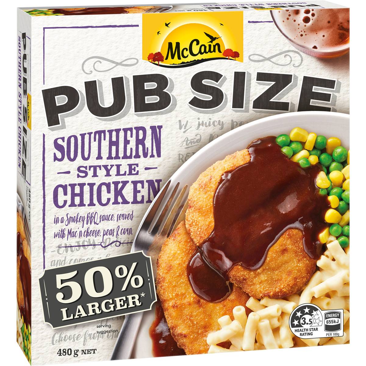 Calories in Mccain Mansize Southern Style Chicken With Mac'n Cheese ...