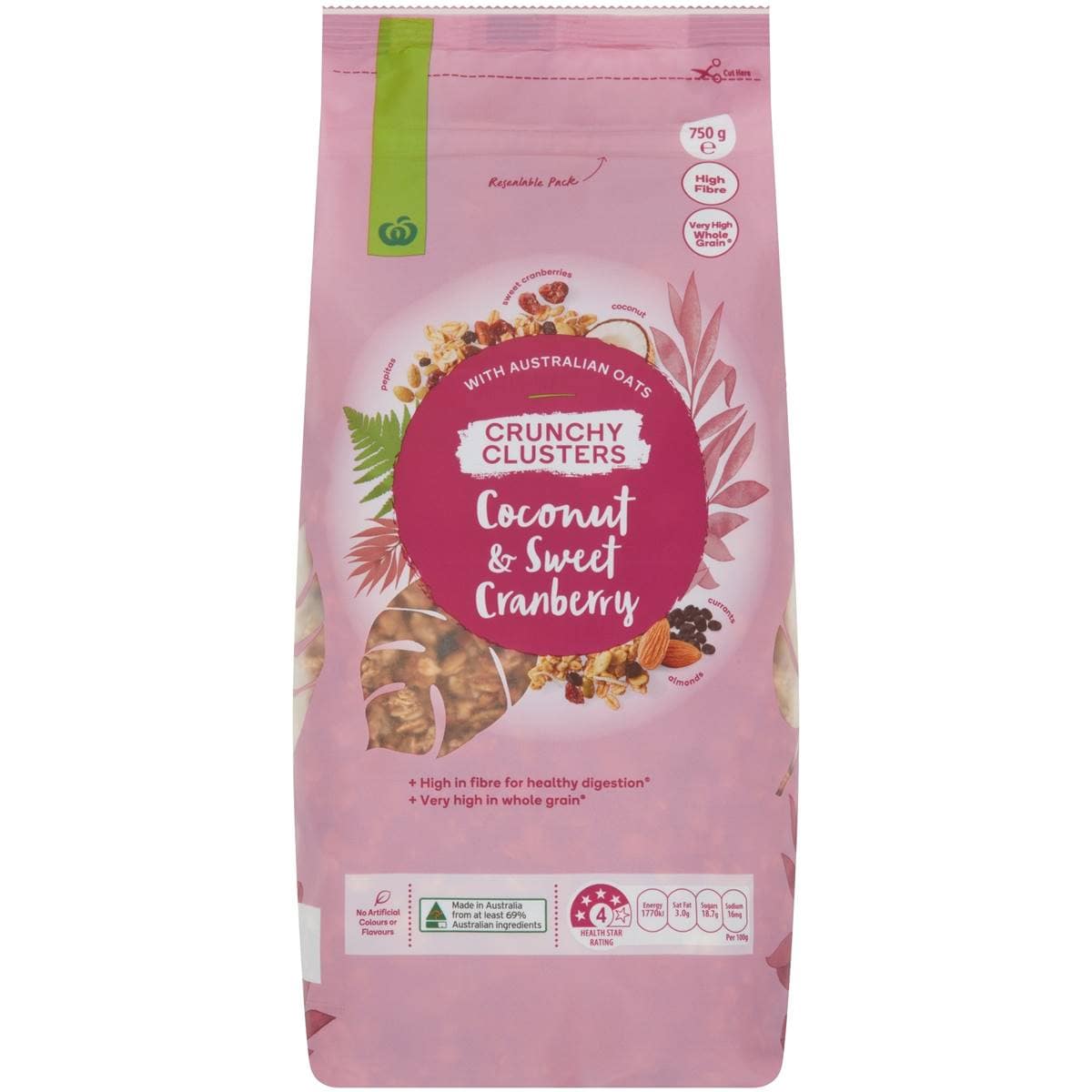 Calories in Woolworths Coconut & Sweet Cranberry Crunchy Clusters calcount