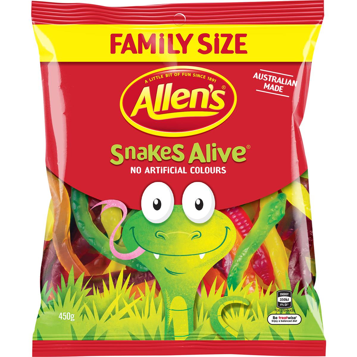 Calories in Allen's Snakes Alive Family Bag Lollies calcount